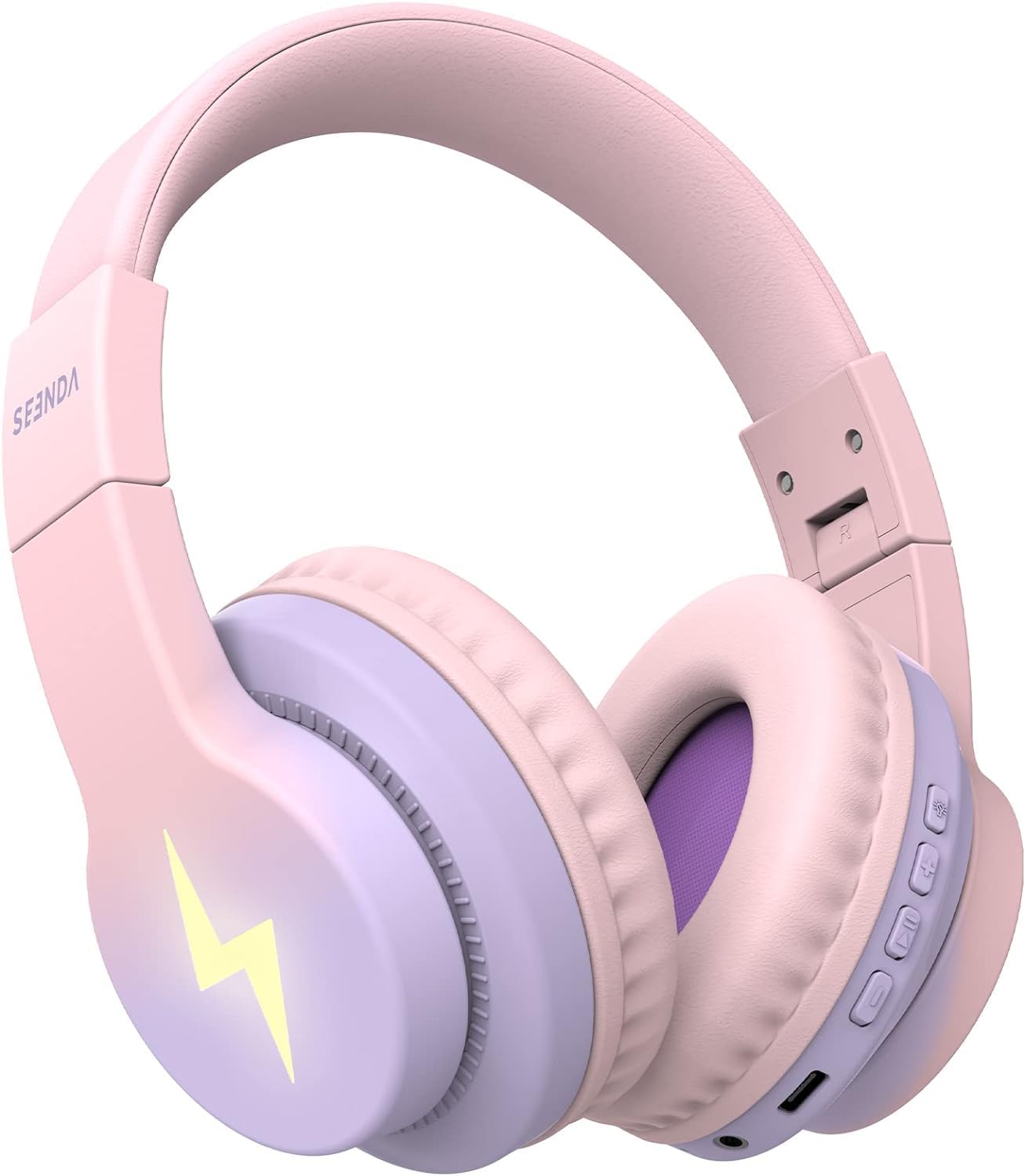 seenda Kids Bluetooth Headphones, Colorful Wireless Over Ear Headset with 85dB/94dB Volume Limited, 45H Playtime, 3 Lighting Modes, Built-in Mic Headphones for Boys Girls iPad Tablet School Pink