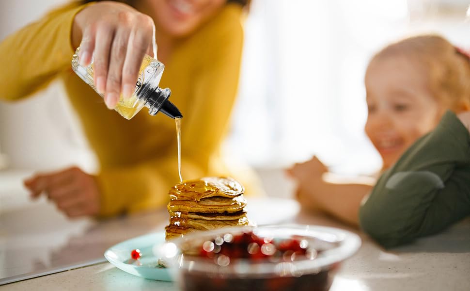 Kitchen Queen Syrup Bottles Set of 2 - Glass Dispensers with Leak-Proof Lids and Pour Spout - Perfect for Coffee Syrups, Honey, Condiments, and Olive Oil