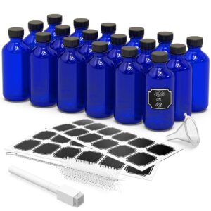 nevlers 18 pk 8 oz glass bottles with lids | leakproof cobalt blue glass bottle | small glass bottles for vanilla extract homemade, medicine bottles, extract bottles, & apothecary bottles with caps