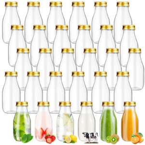 roshtia 30 pack 4oz 120ml plastic mini milk bottles bulk juice shot bottles with lids small beverage drink containers for restaurants desserts milk iced milkshakes homemade (gold)