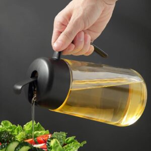 olive oil dispenser bottle, leakproof glass oil container with non-slip handle, automatic cap and stopper, true no drip auto flip cooking oil dispenser for kitchen cooking black (1000ml/34oz)