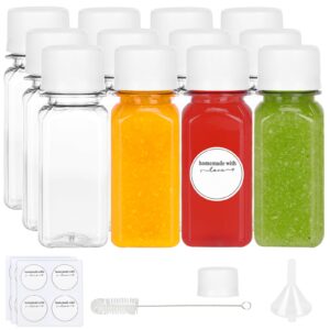 moretoes 12pcs 2oz shot bottles with caps, mini juice bottles, reusable clear bottles for liquids, empty containers with lids for oil, juice and other beverages