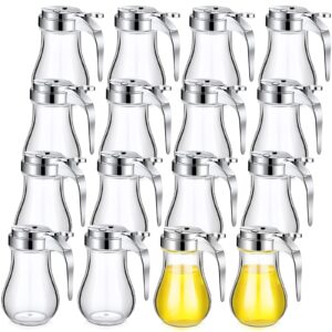 16 pack syrup dispensers honey pot glass jar for maple syrup, chocolate syrup, retracting spout sugar dispenser, 6 oz