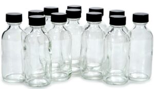 vivaplex, 12, clear, 2 oz glass bottles, with lids