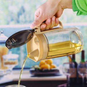 TENTA KITCHEN Oil Dispenser Vinegar Dispenser Maple Syrup Dispenser Glass Bottle Cruet No Drip Plastic Bottle Spout with Protective Cap drip Free Pour spout restarant 22Oz (Beige 1PC)