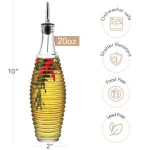 MosJos Oil and Vinegar Dispenser - Large 20 oz Ribbed Glass Olive Oil & Vinegar Dispenser Set - Non-Drip, BPA-Free, Dishwasher Friendly Bottles with Stainless Steel Spouts