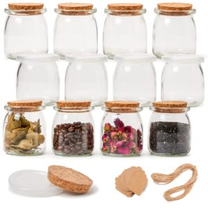 ezoware 5oz clear glass bottle with cork lid and plastic lid, set of 12 small favor jar container for wedding & party favor, baby shower, pudding, yogurt, spices with label tags and string