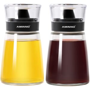 aminno 5.5oz oil and vinegar cruets 2 pack, glass oil dispenser bottles for cooking, leakproof and drip free spouts