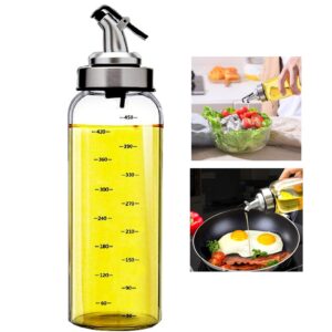 Olive Oil Dispenser Bottle, Liquid Condiment Container, 17 Oz Vinegar Dispensing Cruets With Dripless Capped Spout, Glass Decanter for Kitchen with Degree Scale (17 OZ)