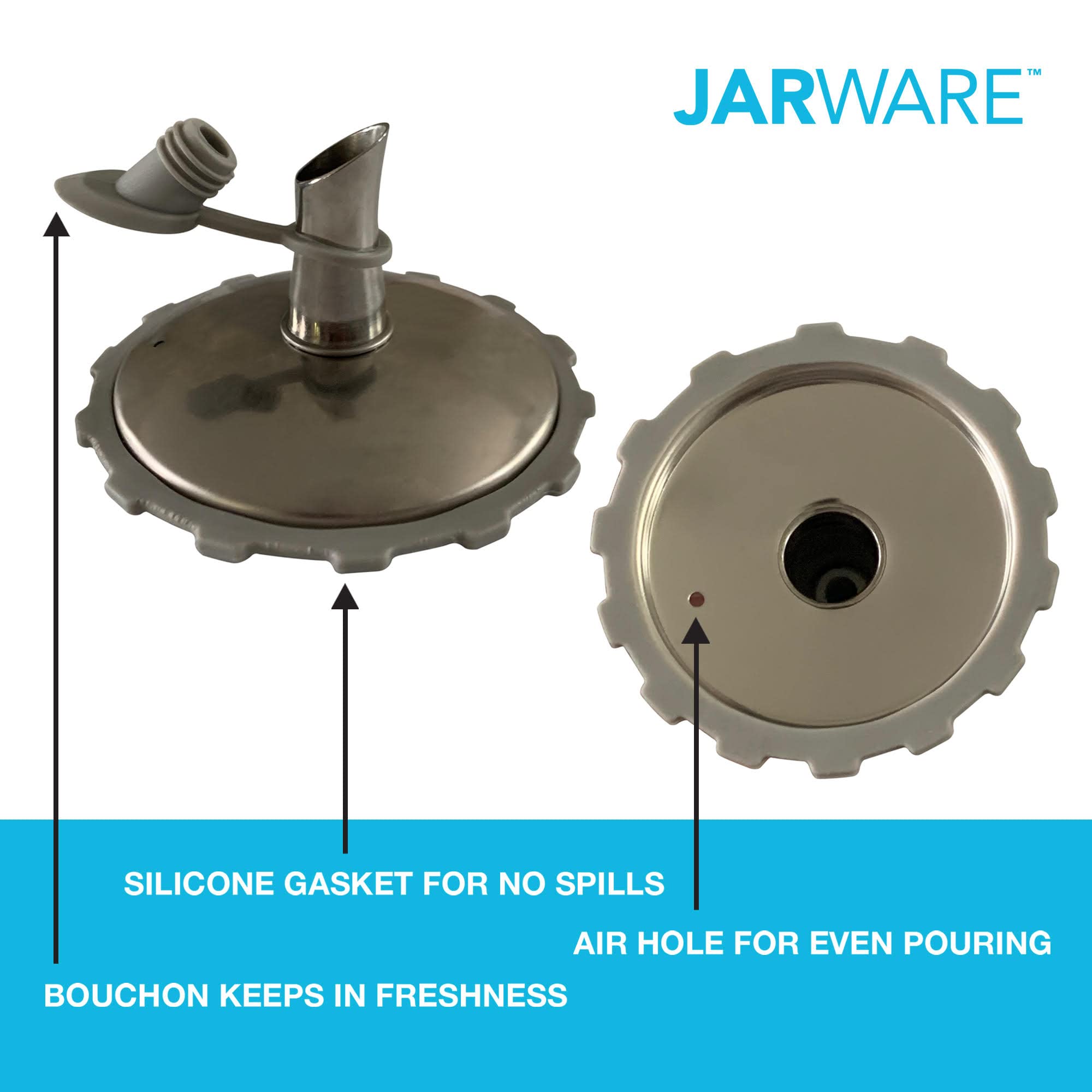 Jarware Stainless Steel Oil Cruet Lid, Wide Mouth Mason Jar Spout Lid