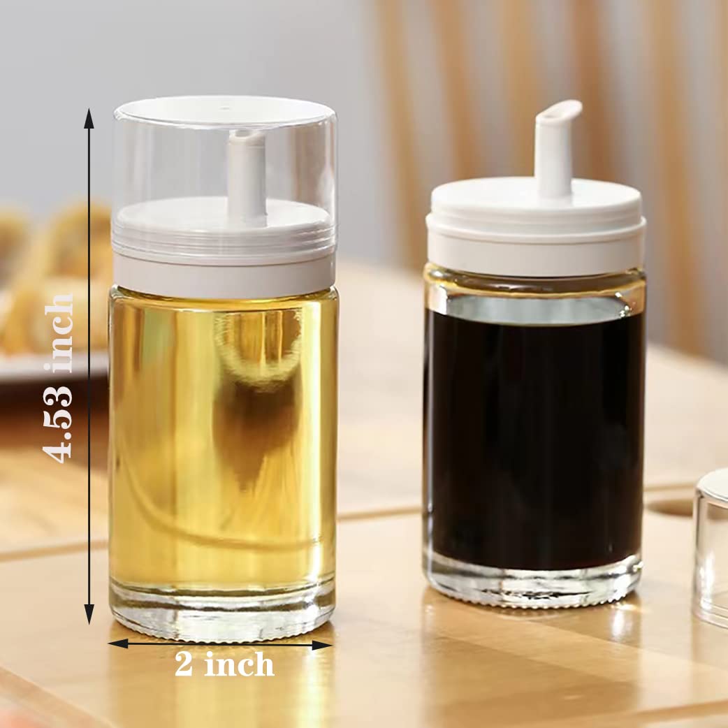 JUSTFULYNN 2 Pack Olive Oil and Vinegar Dispenser Bottle Set for Kitchen Small Glass Leak-Proof No Drip BPA Free Cooking Oil Container 3.38oz