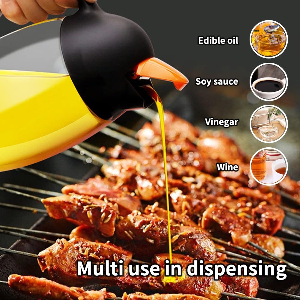 MJDFS Olive Oil Dispenser Bottle W/Auto Flip Cap, 21oz Cooking Oil Dispenser Leakproof, Kitchen True No Drip Oil and Vinegar Cruet Container with Non-Slip Handle, Cute Penguin Design(Black)