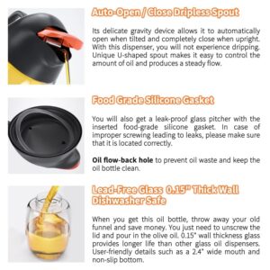 MJDFS Olive Oil Dispenser Bottle W/Auto Flip Cap, 21oz Cooking Oil Dispenser Leakproof, Kitchen True No Drip Oil and Vinegar Cruet Container with Non-Slip Handle, Cute Penguin Design(Black)