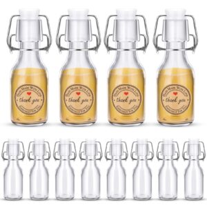 zsmkjiaye 12 pcs mini flip top glass bottle with stoppers 4 oz mini swing top bottles small glass bottles with lid kraft adhesive round stickers for wedding themed party favors