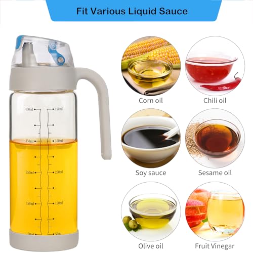 CHEFTOON Oil and Vinegar Dispenser Set，2 Glass Oil Bottles with No Drip Spout,450ml Olive Oil Bottle,Ideal Kitchen Oil Dispenser