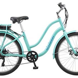 Schwinn Mendocino Electric Cruiser Bike for Adults, 20MPH eBike, Up to 35-55 Miles on a Single Charge, 26-Inch Wheels, 6-Speed, Pedal Assist with Throttle, Mint Green