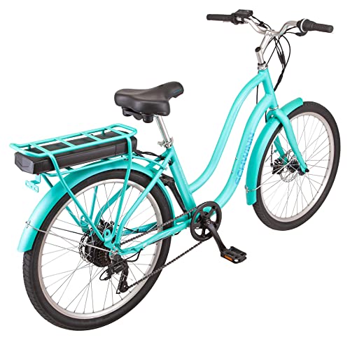 Schwinn Mendocino Electric Cruiser Bike for Adults, 20MPH eBike, Up to 35-55 Miles on a Single Charge, 26-Inch Wheels, 6-Speed, Pedal Assist with Throttle, Mint Green