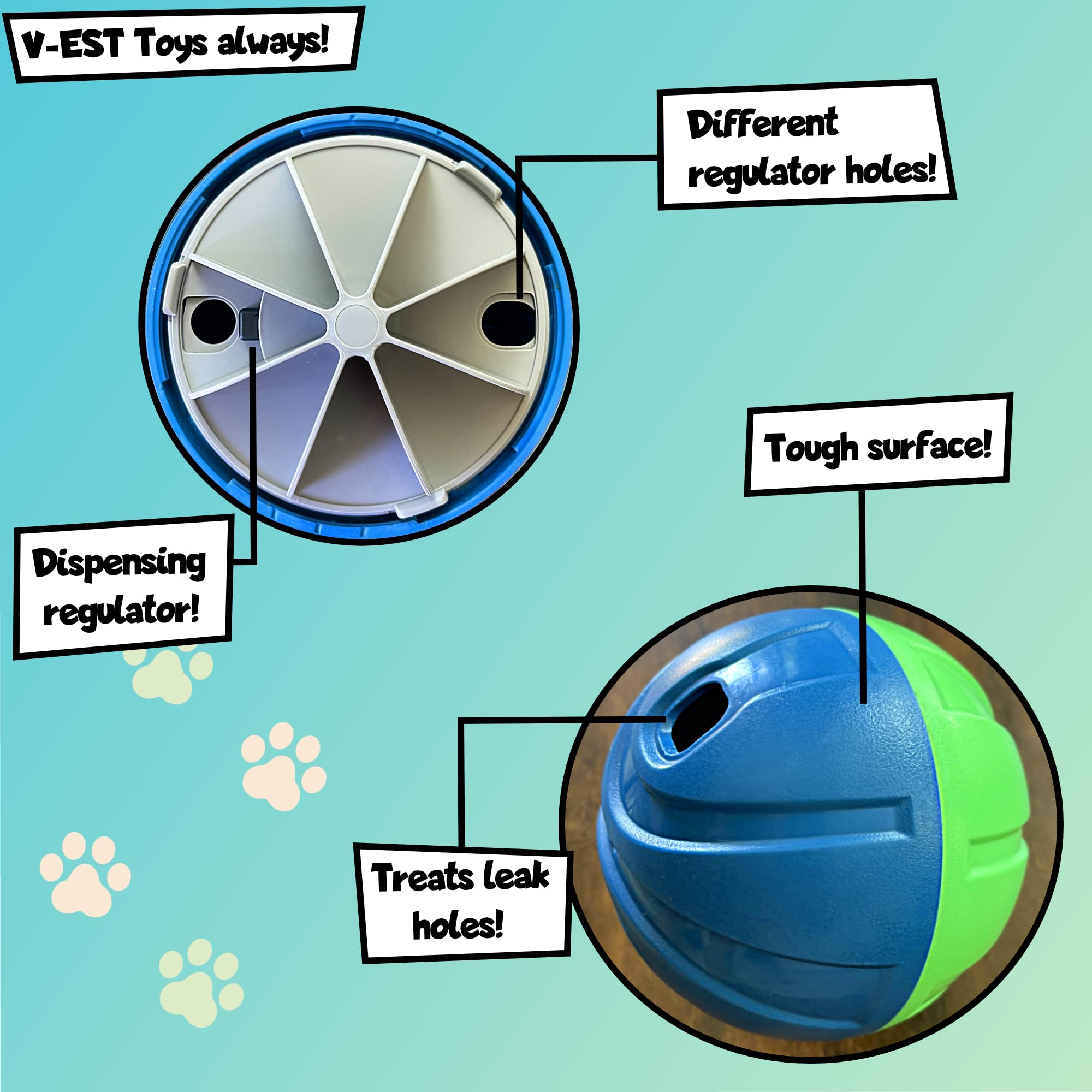 V-EST Dog Toys - Treat dispenser dog toy large - Dog Puzzle Beginner - Tumble feeder dogs - Dog Toys for Aggressive Chewers - Dog enrichment - Brain simulation dog toy food ball - Smart treat dog