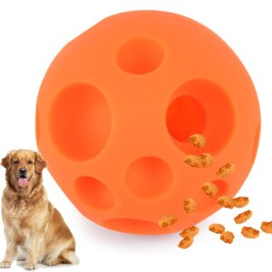 veebell dog toy balls, 5 inch treat dispenser, interactive dog toy for food dispensing, chew toys ball for large medium dogs (orange)