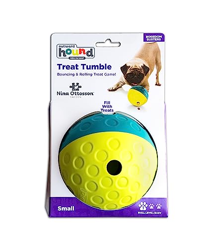 Outward Hound Nina Ottosson Treat Tumble Interactive Treat Ball Dog Puzzle Dog Enrichment Dog Toy, Level 1 Beginner, Blue, Small