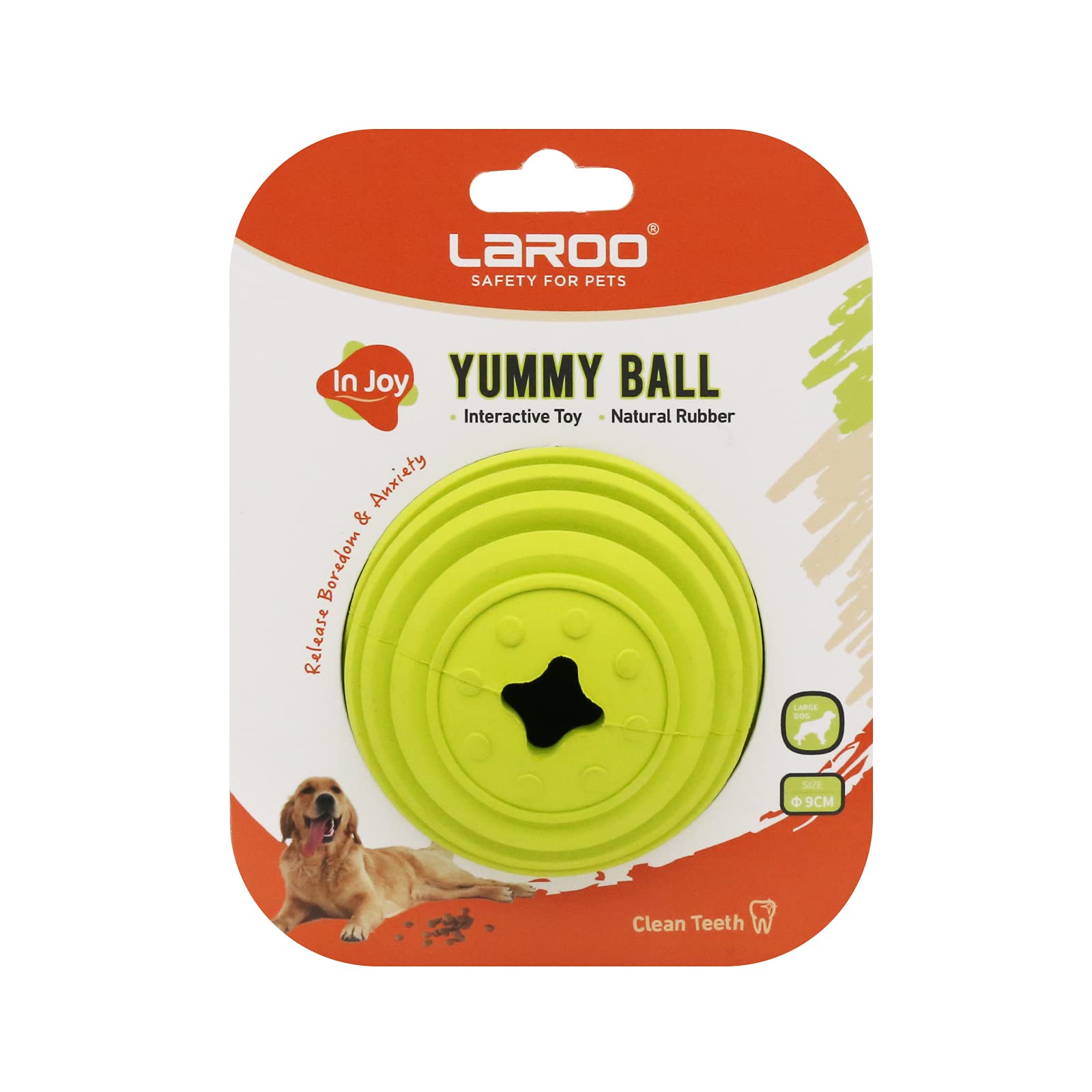 LaRoo Dog Feeder Puzzle Toy Ball, Natural Rubber Dog Chew Toy Snack Dispenser, Bite Resistant Interactive Dog Toy Treat Dispensing Aggressive Chewers for Small Medium Large Dog (9cm Ball Green)