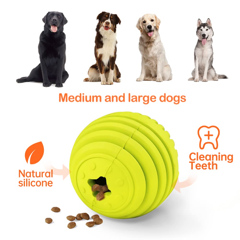 LaRoo Dog Feeder Puzzle Toy Ball, Natural Rubber Dog Chew Toy Snack Dispenser, Bite Resistant Interactive Dog Toy Treat Dispensing Aggressive Chewers for Small Medium Large Dog (9cm Ball Green)