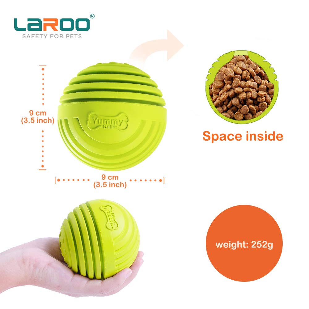 LaRoo Dog Feeder Puzzle Toy Ball, Natural Rubber Dog Chew Toy Snack Dispenser, Bite Resistant Interactive Dog Toy Treat Dispensing Aggressive Chewers for Small Medium Large Dog (9cm Ball Green)