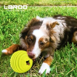 LaRoo Dog Feeder Puzzle Toy Ball, Natural Rubber Dog Chew Toy Snack Dispenser, Bite Resistant Interactive Dog Toy Treat Dispensing Aggressive Chewers for Small Medium Large Dog (9cm Ball Green)