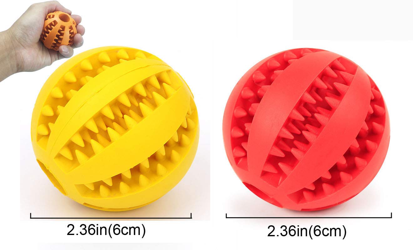 Sunglow 2 Pack Dog Toy Ball，Nontoxic Bite Resistant Teething Toys Balls for Small/Medium/Large Dog and Puppy Cat, Dog Pet Food Treat Feeder Chew Tooth Cleaning Ball Exercise Game IQ Training Ball