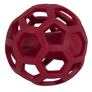 JW Pet Hol-ee Giggler Dog Toy Puzzle Ball, Natural Rubber, Medium (4.5 Inch Diameter), Red