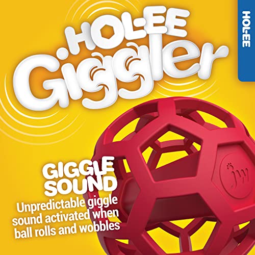 JW Pet Hol-ee Giggler Dog Toy Puzzle Ball, Natural Rubber, Medium (4.5 Inch Diameter), Red