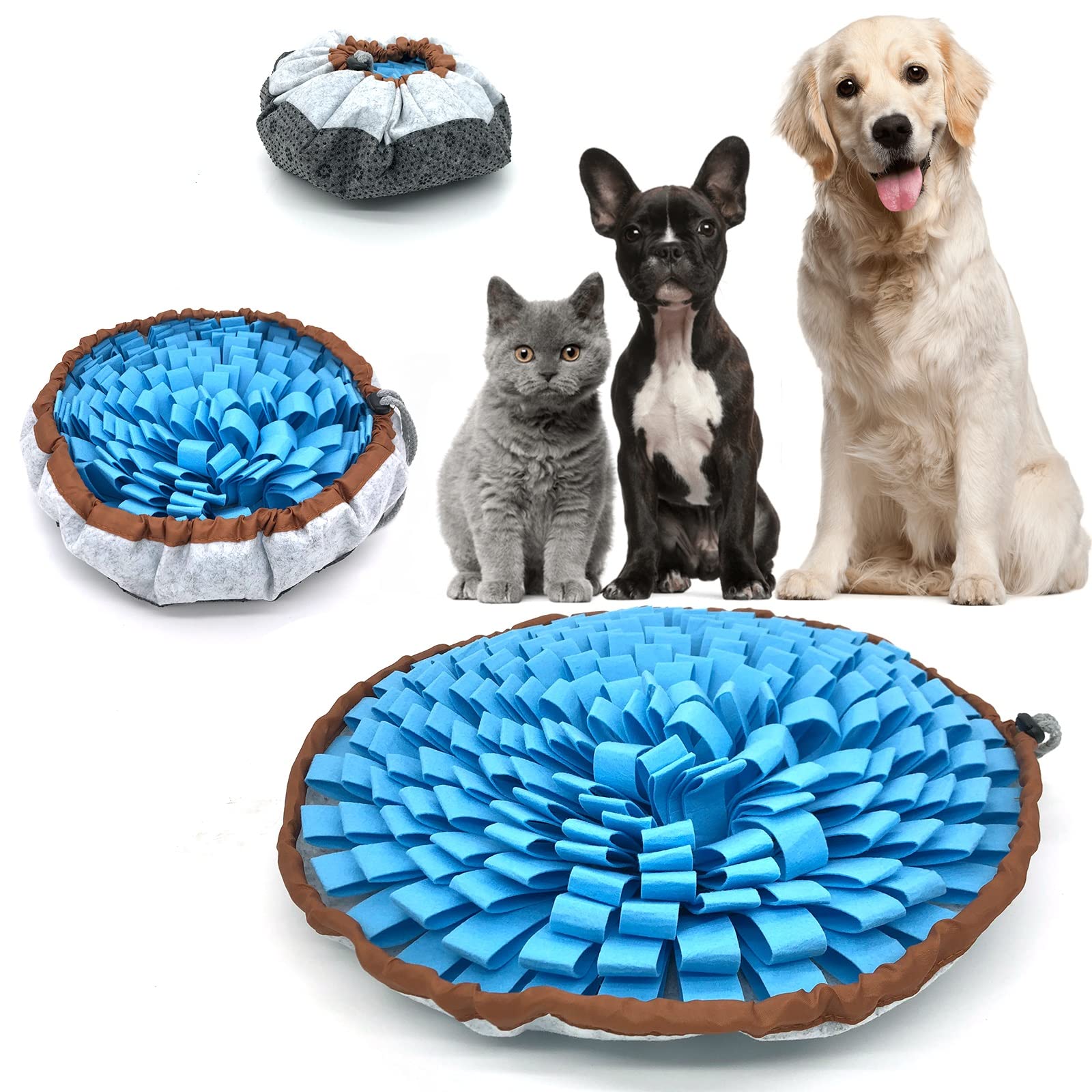 NEECONG Dog Snuffle-Mat Slow-Feeder-Bowl - Simulating Grassland for Boredom, Encourages Natural Foraging Skills for Pet, Treat Indoor Outdoor Stress Relief（Blue）