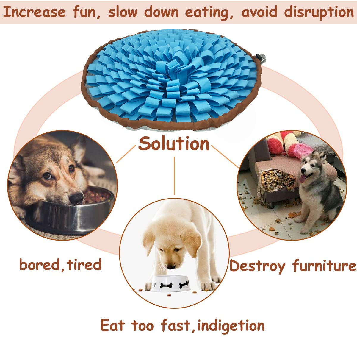 NEECONG Dog Snuffle-Mat Slow-Feeder-Bowl - Simulating Grassland for Boredom, Encourages Natural Foraging Skills for Pet, Treat Indoor Outdoor Stress Relief（Blue）