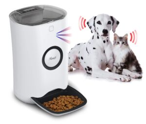 rosewill automatic pet feeder food dispenser for cat or dog, up to 6.5 lbs of dry food with alarm, portion control & voice recorder, programmable, usb & battery powered, white - (rppf-21001)