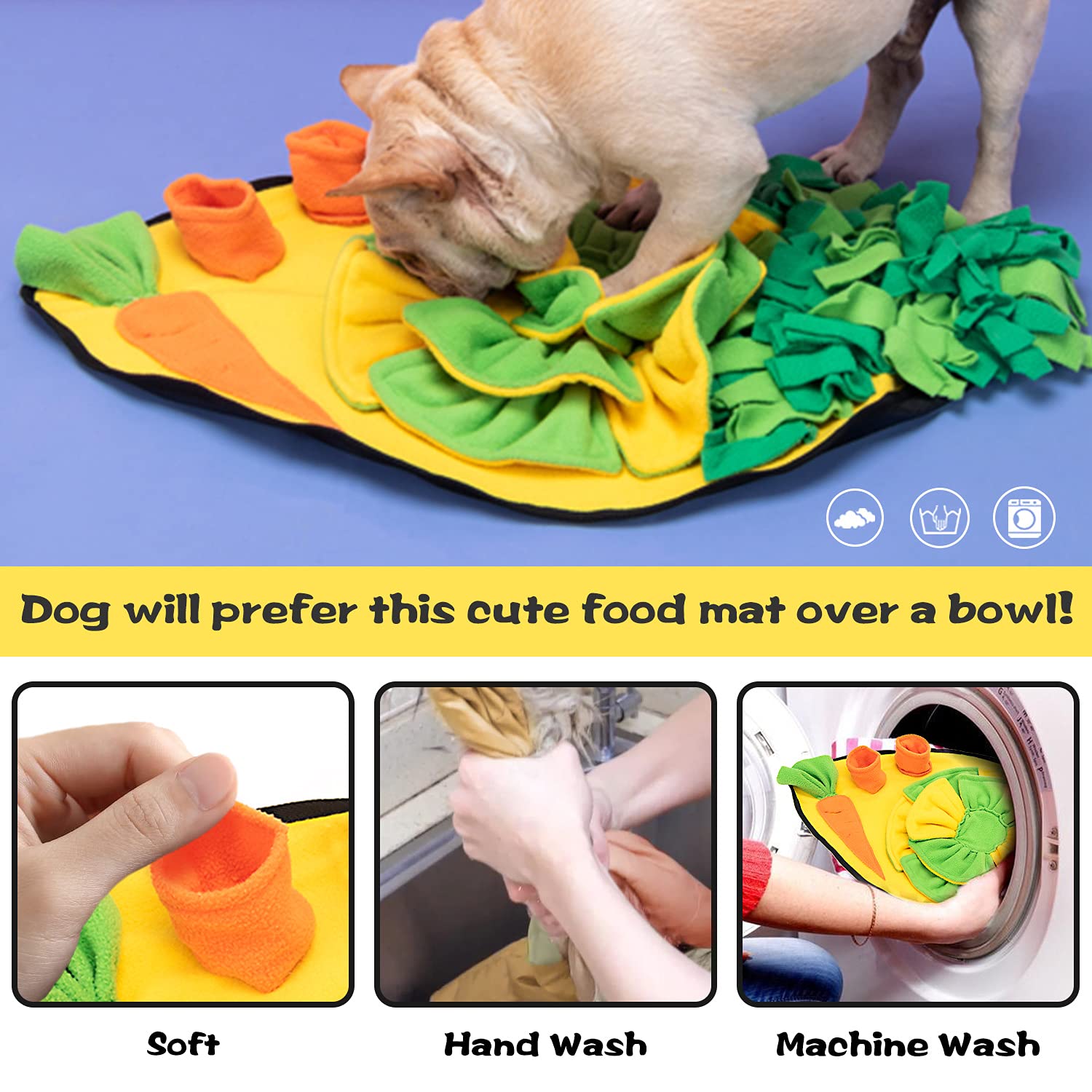 Pet Race Snuffle Mat for Large Dogs Food Puzzles Cat Feeding Rabbit Foraging Radish Shape Pet Pad Treat Dispenser Hand and Machine Washable