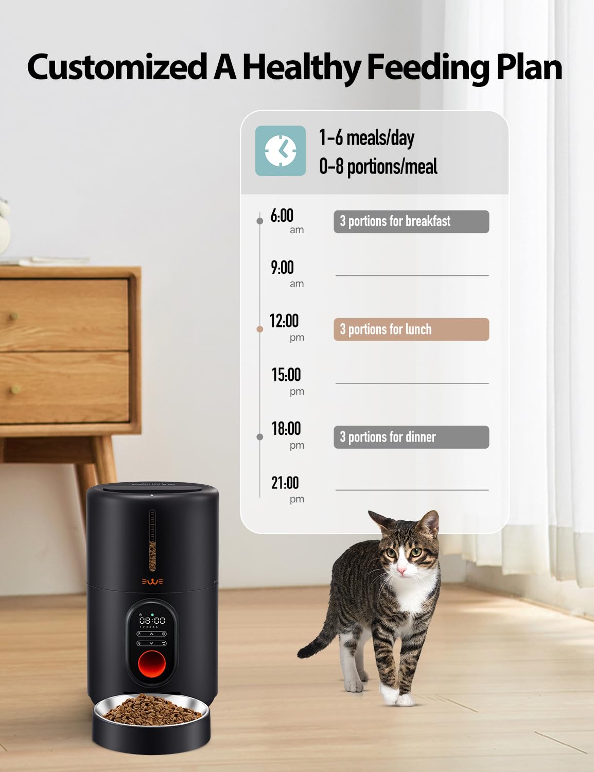 Tetsbo Automatic Cat Food Dispenser, Automatic Cat Feeders with Freshness Preservation, Timed Cat Feeder for Dry Food,Up to 6 Meals Per Day,Timed Pet Feeder for Cats/Dogs