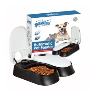 PAWISE Automatic Cat Feeder, 2 Meal, 48-Hour Timer, Dog/Cat Food Dispenser, 1.5 Cups, Schedule Meal or Treat