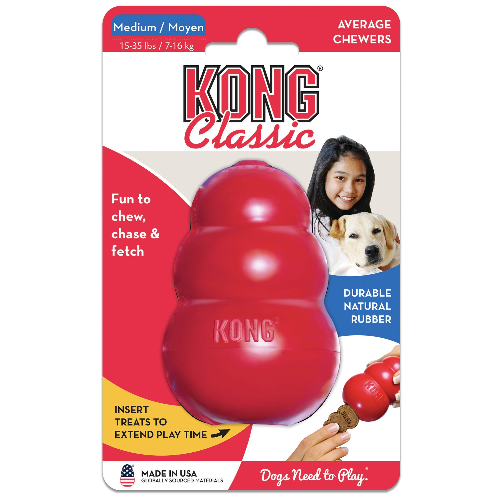 KONG - Classic and Ziggies - Dog Chew Toy with Dog Treats - for Medium Dogs