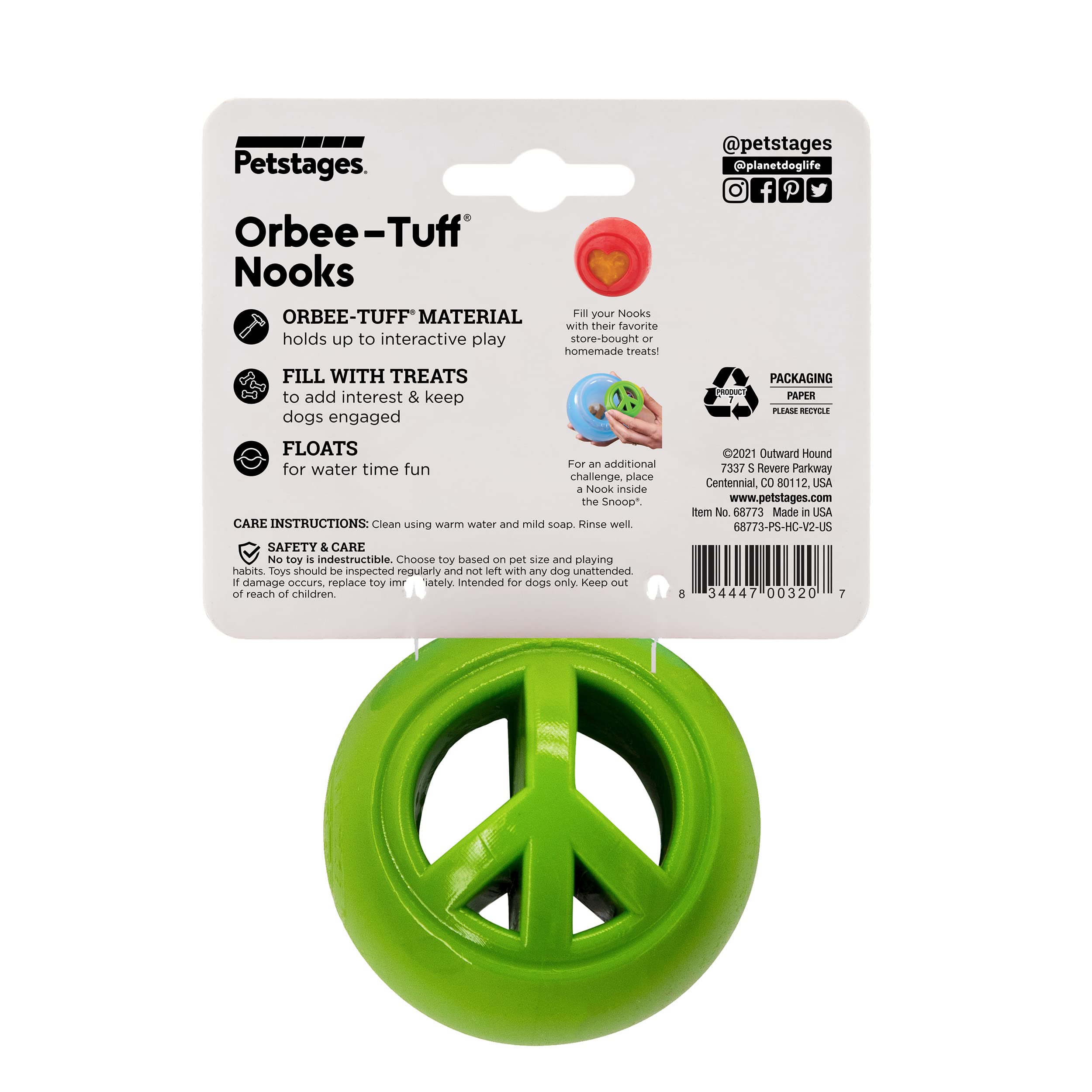 Outward Hound Nooks Peace Interactive Treat Dispensing Dog Toy, Small, Green