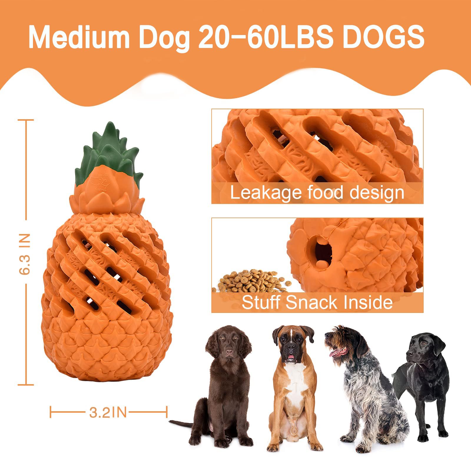 RongHousing Indestructible Dog chew Toys: Puppy Toys with Pineapple Flavored - Pineapple Dog Toys for Aggressive Chewers Medium Breed.