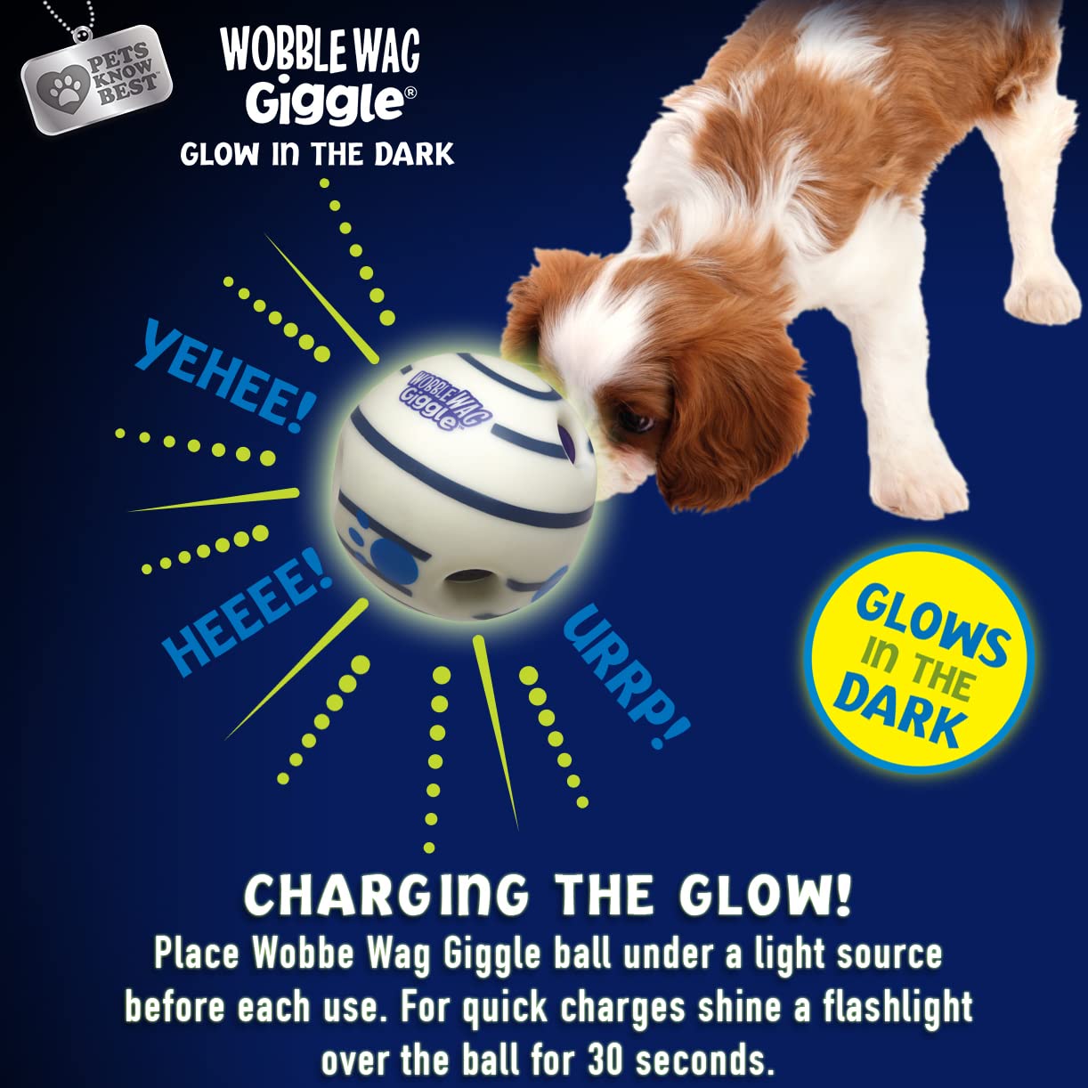 Wobble Wag Giggle Ball 2 Pack- Interactive Dog Toy, Fun Giggle Sounds When Rolled or Shaken, Pets Know Best, 1 Original & 1 Glow in The Dark Ball