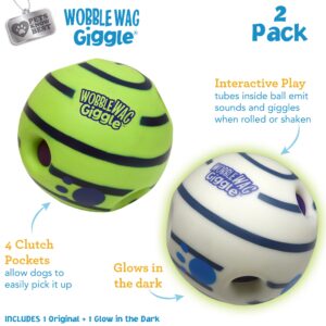 Wobble Wag Giggle Ball 2 Pack- Interactive Dog Toy, Fun Giggle Sounds When Rolled or Shaken, Pets Know Best, 1 Original & 1 Glow in The Dark Ball