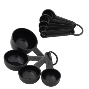 kitchenaid universal easy to read measuring cup and spoon set with soft grip handle for maximum control, hang hole and nesting for easy storage, dishwasher safe, 9 piece, black