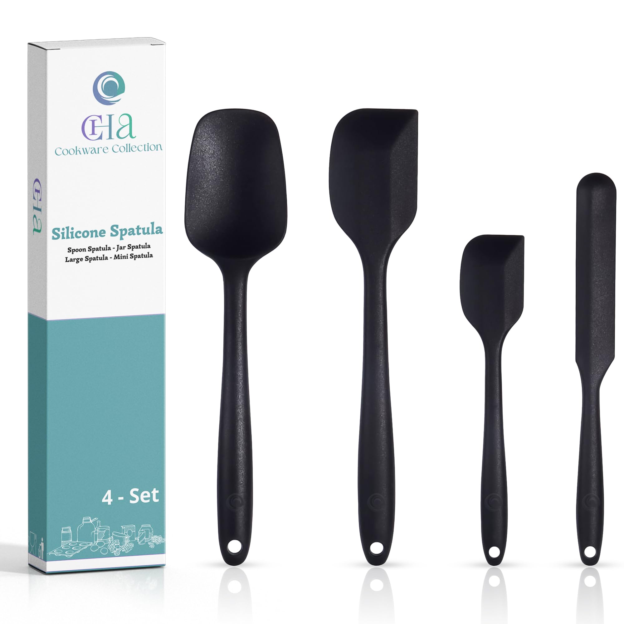 Premium Quality Kitchen aid Spatula Silicone Utensils Set - 4 Piece Set for Gourmet Cooking Heat Resistant and Non-Stick (Black)