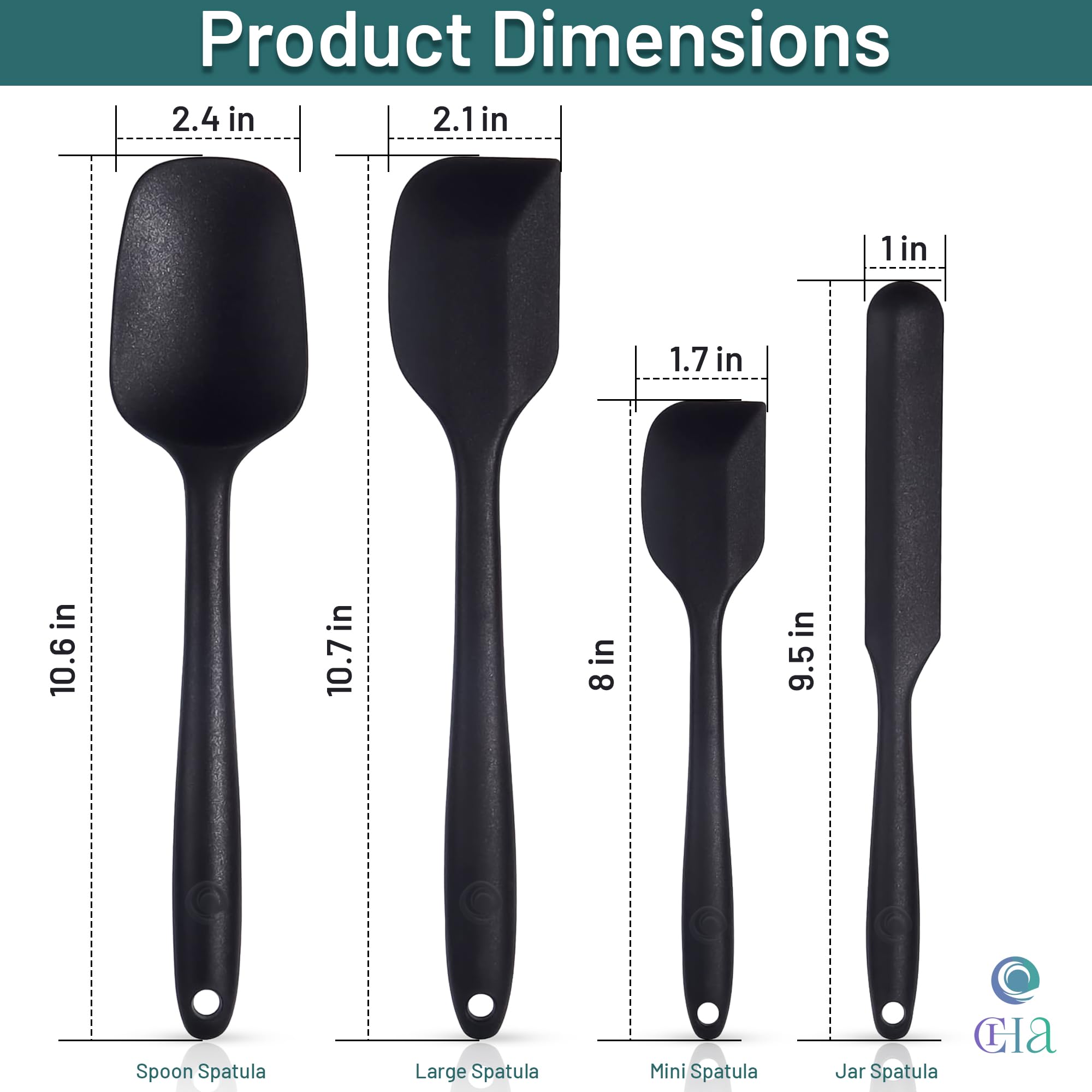 Premium Quality Kitchen aid Spatula Silicone Utensils Set - 4 Piece Set for Gourmet Cooking Heat Resistant and Non-Stick (Black)