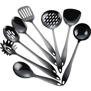 kelendle 8 piece stainless steel kitchen utensil set black nonstick cooking utenisls titanium plated kitchen tools gadgets slotted spatula spoon turner ladle dishwasher safe