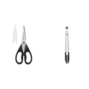 kitchenaid all purpose shears with protective sheath and silicone tipped stainless steel tongs black