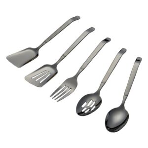 5 pcs black kitchen utensils set slotted spactula wide turner serving spoon slotted spoon dinner fork cooking tool set