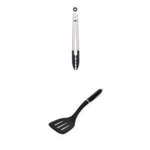 kitchenaid silicone tipped stainless steel tongs, 10.26 inch, black & kitchenaid classic slotted turner, one size, black 2, 13.66-inch