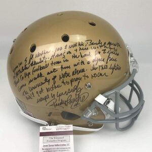 autographed/signed rudy ruettiger full speech notre dame irish full size fs f/s replica college football helmet jsa coa